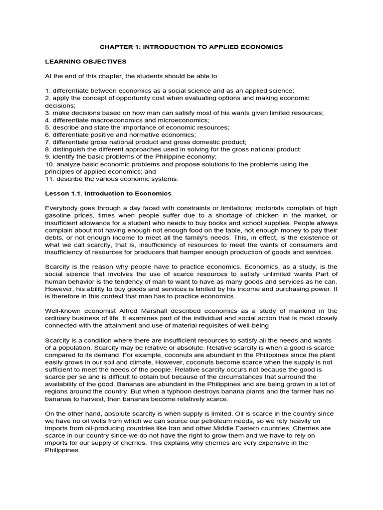 APPLIED ECONOMICS Chapter 1 Student | PDF | Economics | Microeconomics