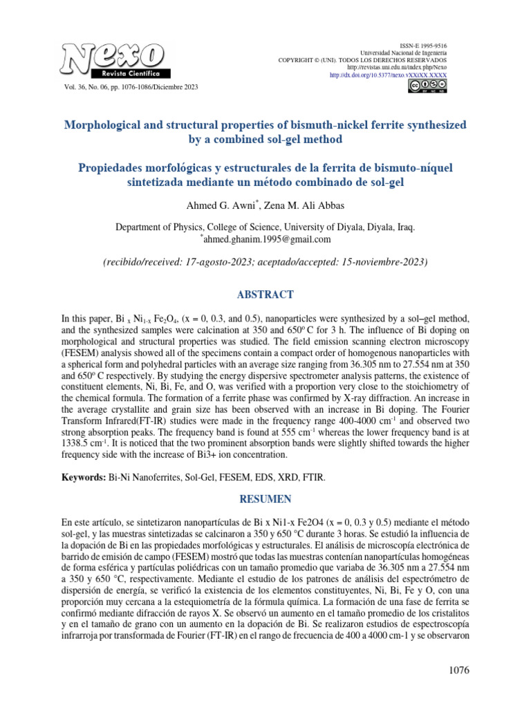 Morphological and Structural Properties of Bismuth-Nickel Ferrite ...