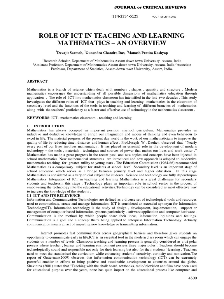 15A_ARTICLE_ROLE OF ICT IN TEACHING & LEARNING MATHEMATICS | PDF ...