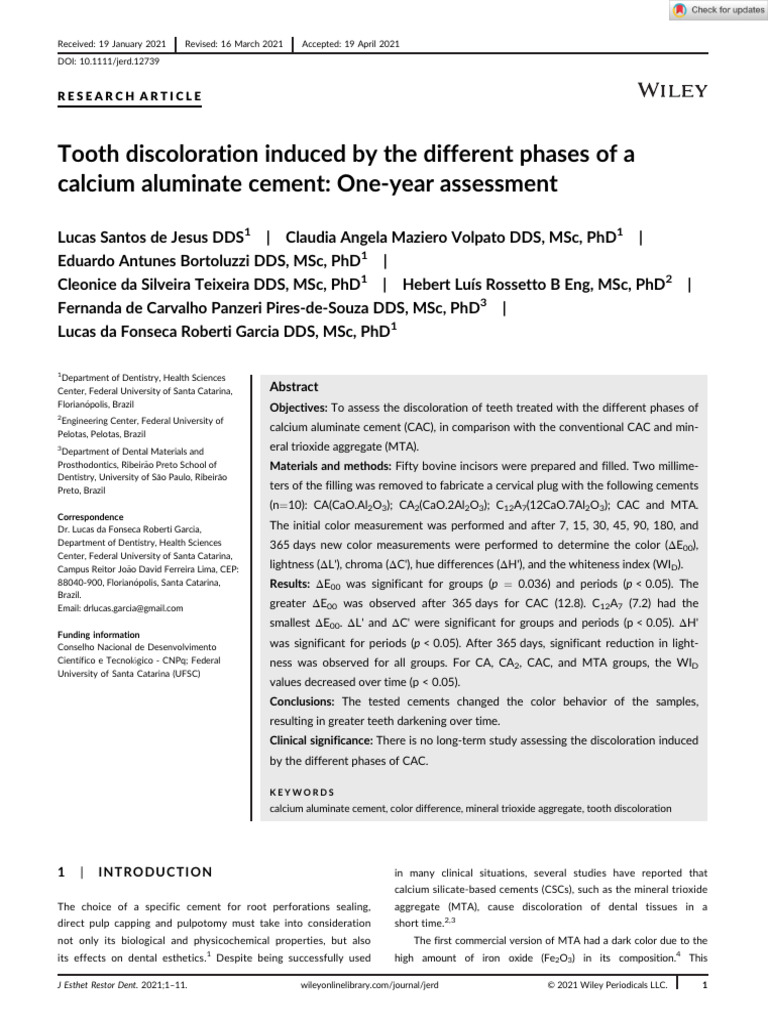 Tooth Discoloration Induced by The Different Phases of A Calcium ...