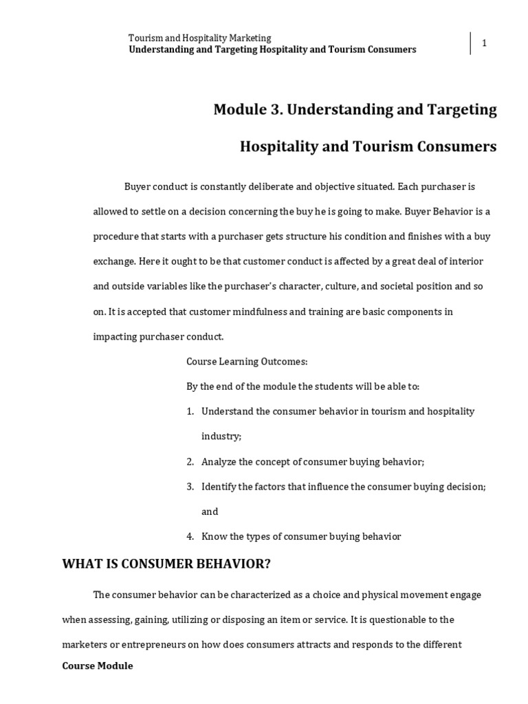 W4 Module 003 Understanding and Targeting Hospitality and Tourism Consumers | PDF | Consumer ...
