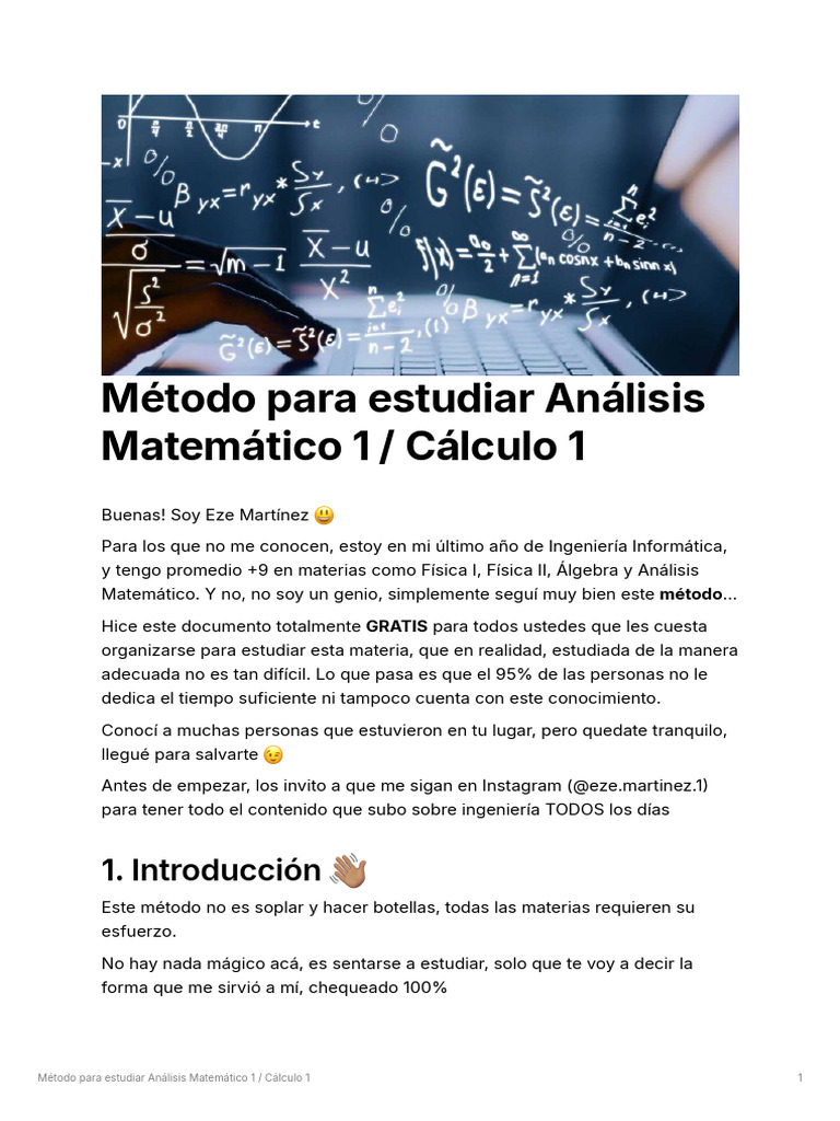 Método para Estudiar Análisis Matemático 1 Cálculo 1 | PDF