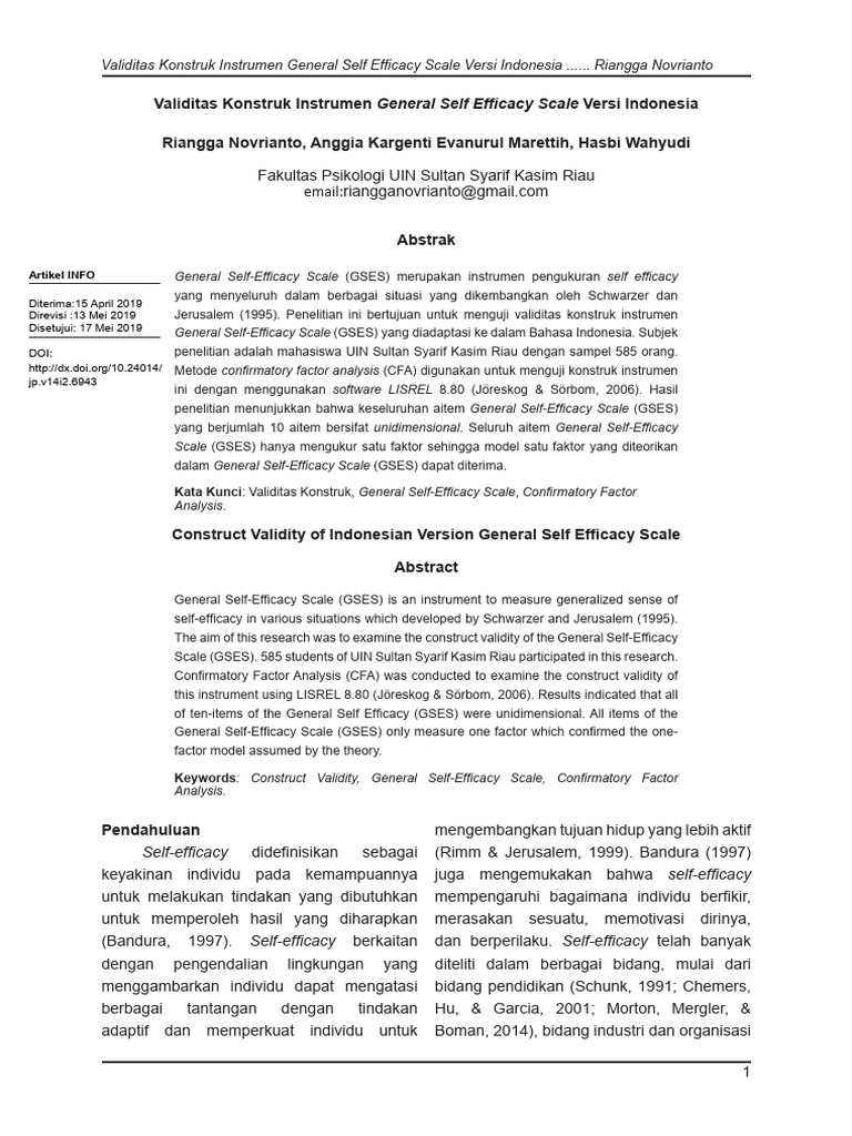 Validitas Konstruk Instrumen General Sel 3b895a07 | PDF