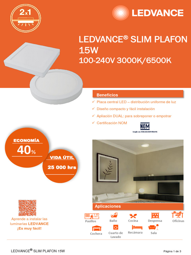 LEDVANCE® SLIM PLAFON G2 15W | PDF | Ligero | Encendiendo