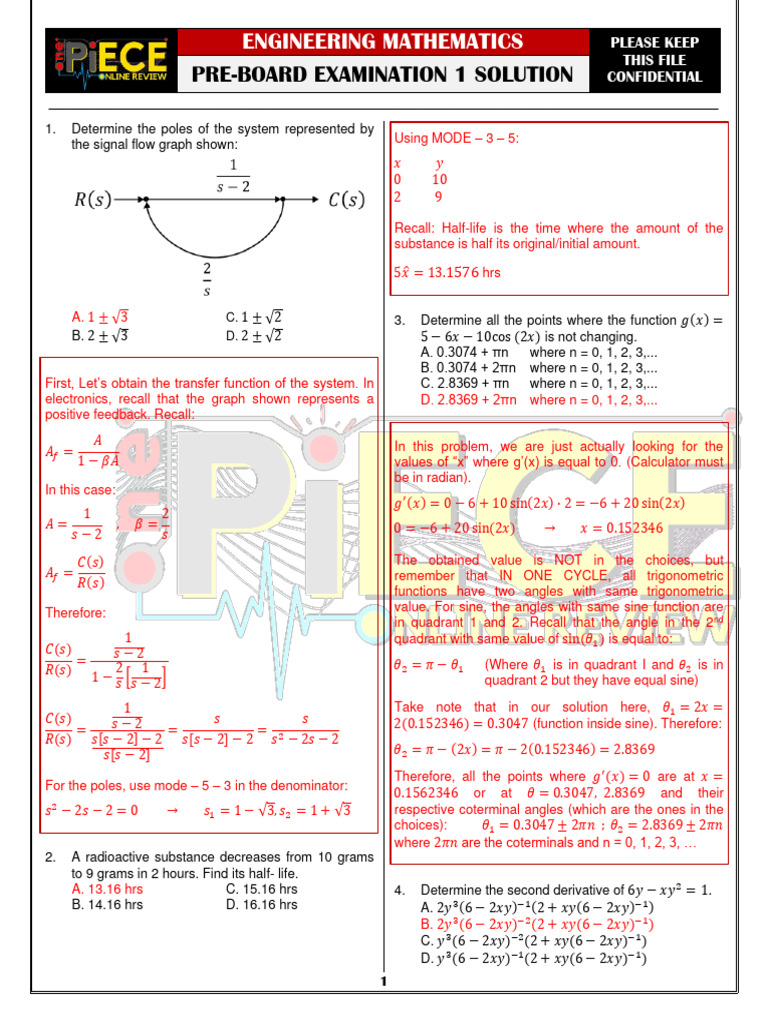 1piece Mathematics Pre Board 1 Solutions 110344 | PDF | Type I And Type ...