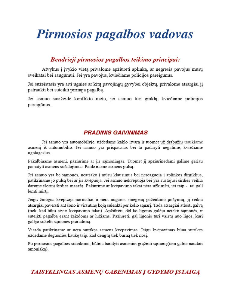 Pirmosios Pagalbos Vadovas 2-2-1 | PDF