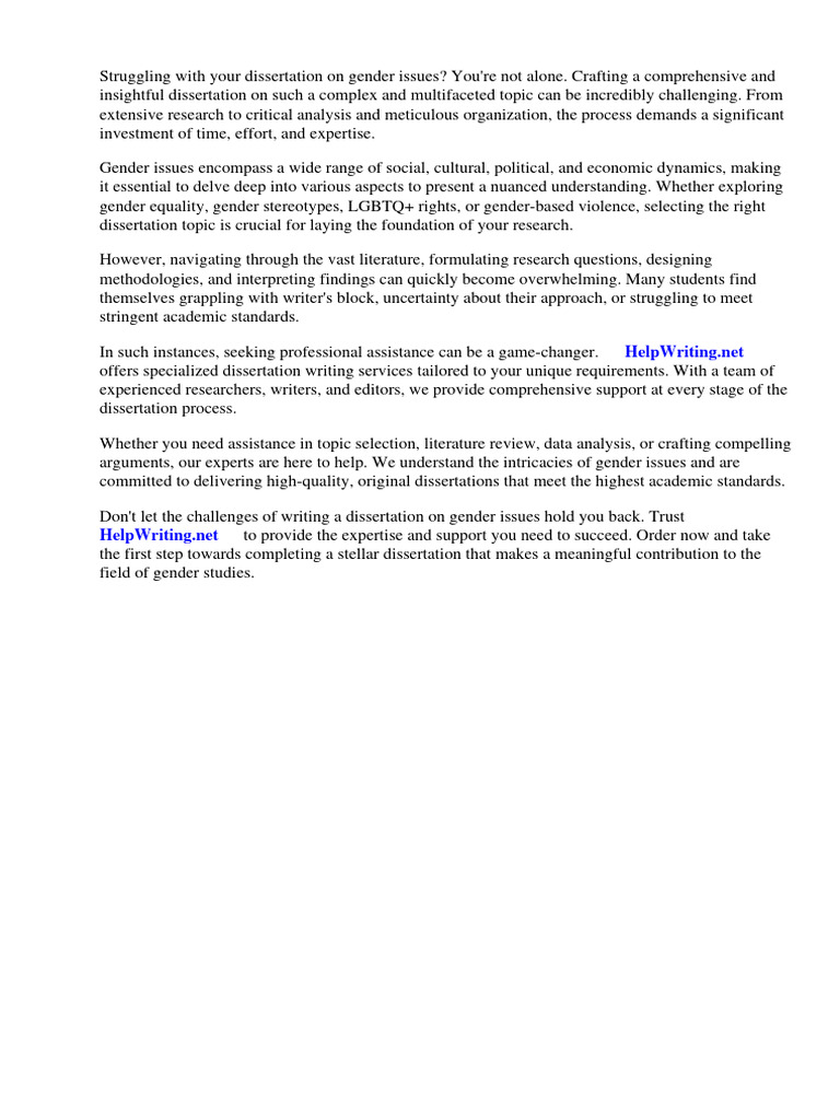 Dissertation Topics On Gender Issues | PDF | Gender Studies | Gender