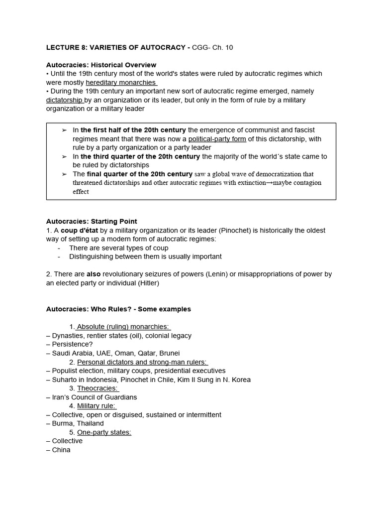 Types and Dynamics of Autocracies | PDF | Dictatorship | Authoritarianism