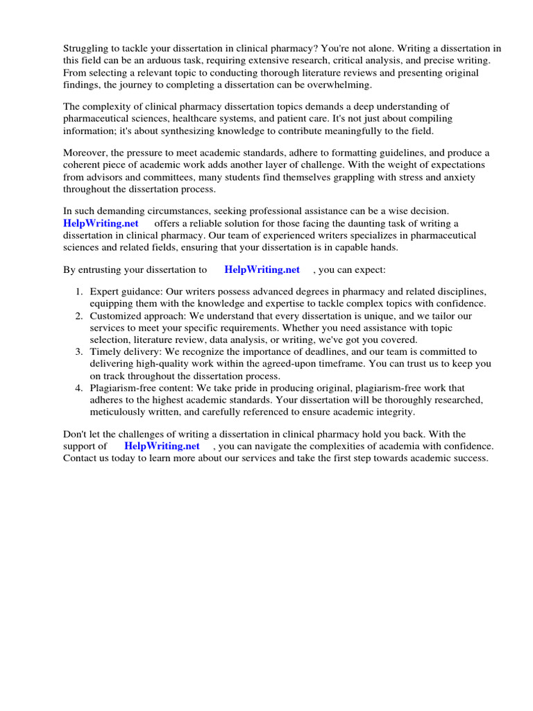 Dissertation Topics in Clinical Pharmacy | PDF | Pharmacy | Thesis