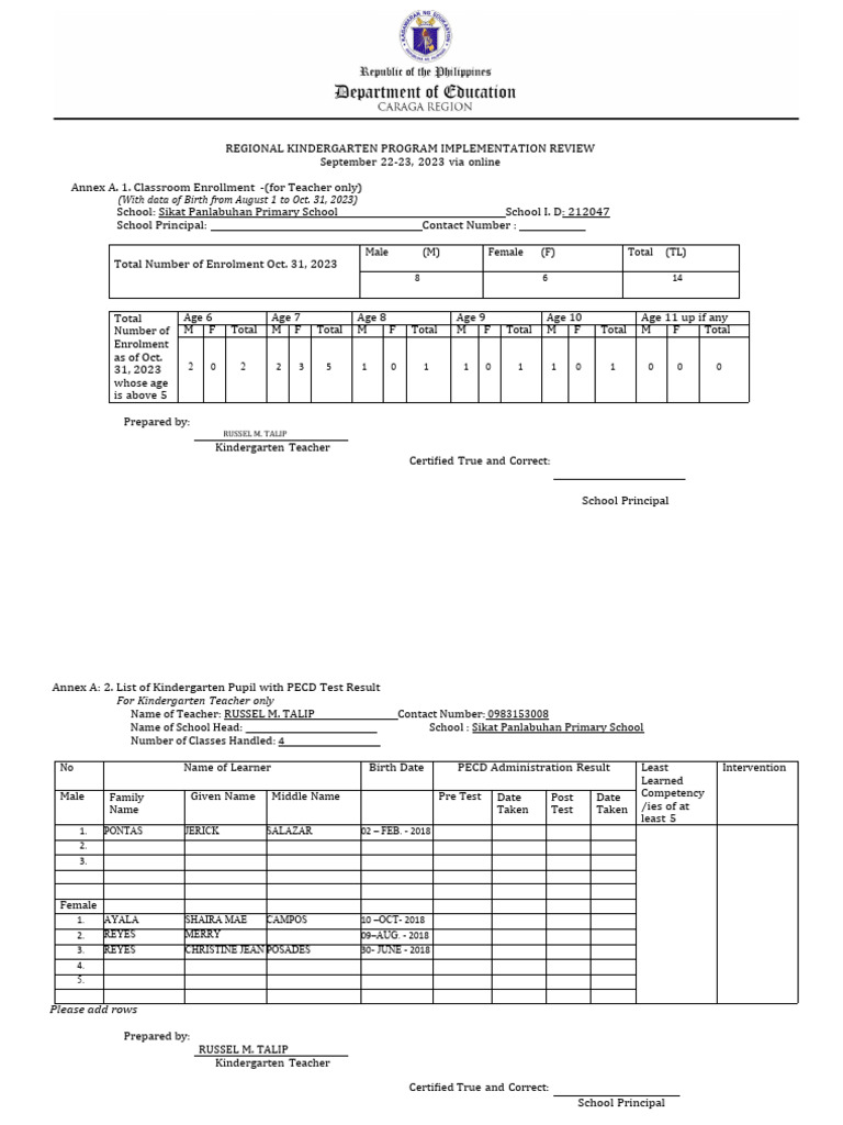 SIKAT PANLABUHAN-TO-SDO-Kinder-Templates-for-PIR | PDF | Teachers ...