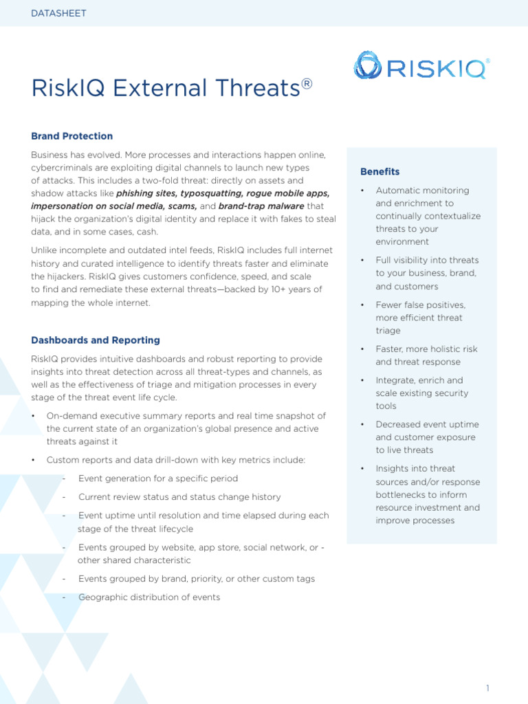 External Threats RiskIQ Datasheet | PDF | Security | Computer Security