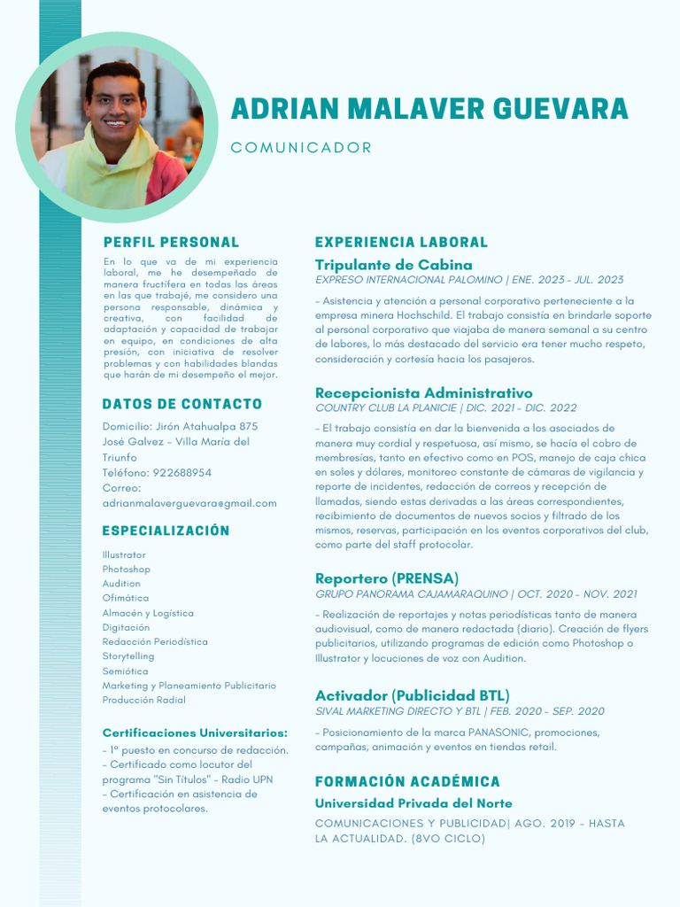 Perfil Profesional de Adrián Malaver | PDF | Medios de comunicación en masa