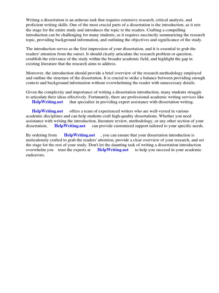 How to Write Introduction for Dissertation Sample | PDF | Essays | Thesis