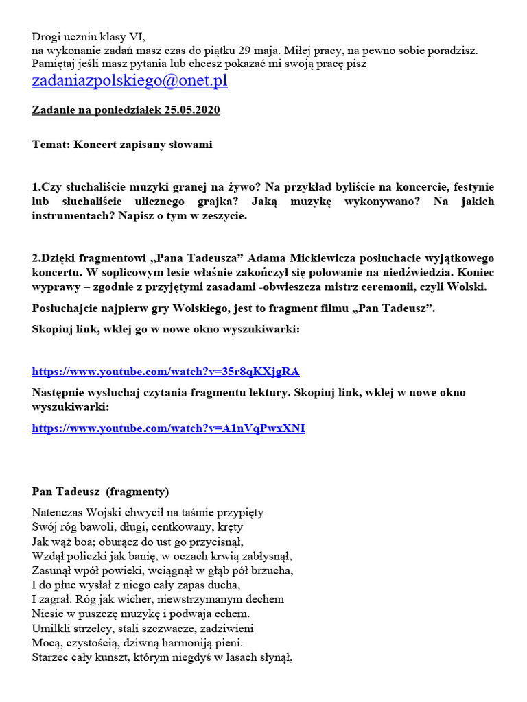Jezyk Polski Klasa VI 25.05 | PDF
