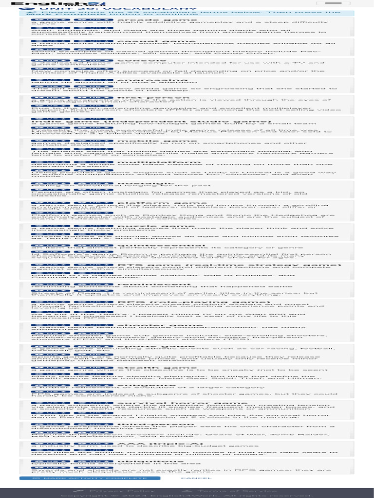 Video Games I Genres Vocabulary Sheet | PDF | Video Game Development ...
