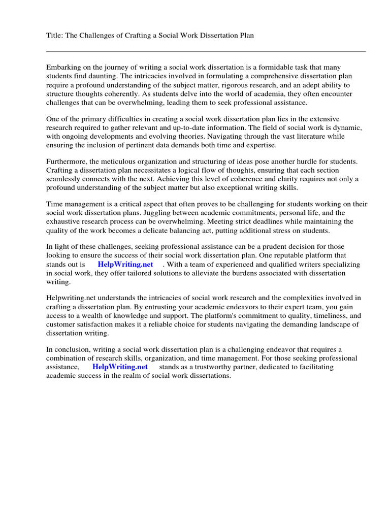 Social Work Dissertation Plan | PDF | Thesis | Methodology