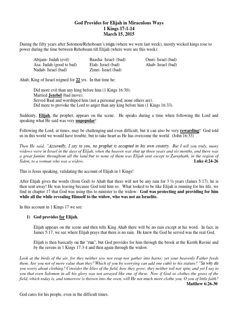 God's Provision for Elijah and the Widow | PDF | Books Of Kings | Elijah