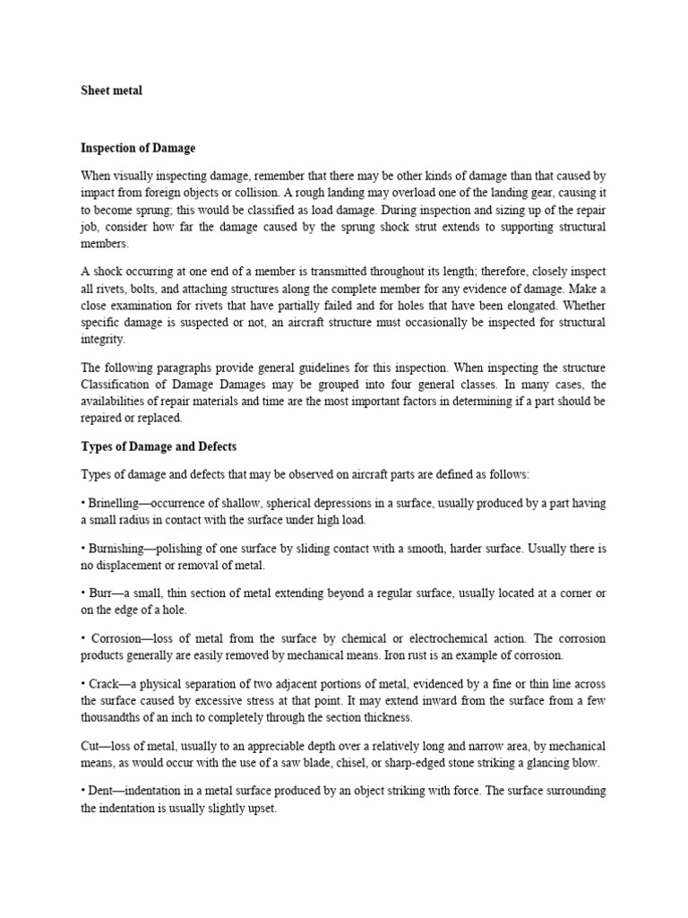Sheet Metal Damage, Repair and Types of Non Destructive Testing | PDF ...