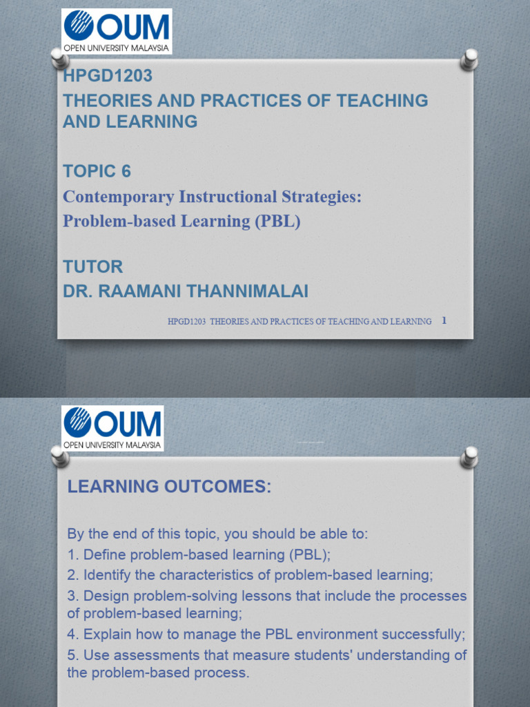 TOPIC 6 POWERPOINT TOPIC 6 Contemporary Instructional Strategies Problem-based Learning (PBL ...