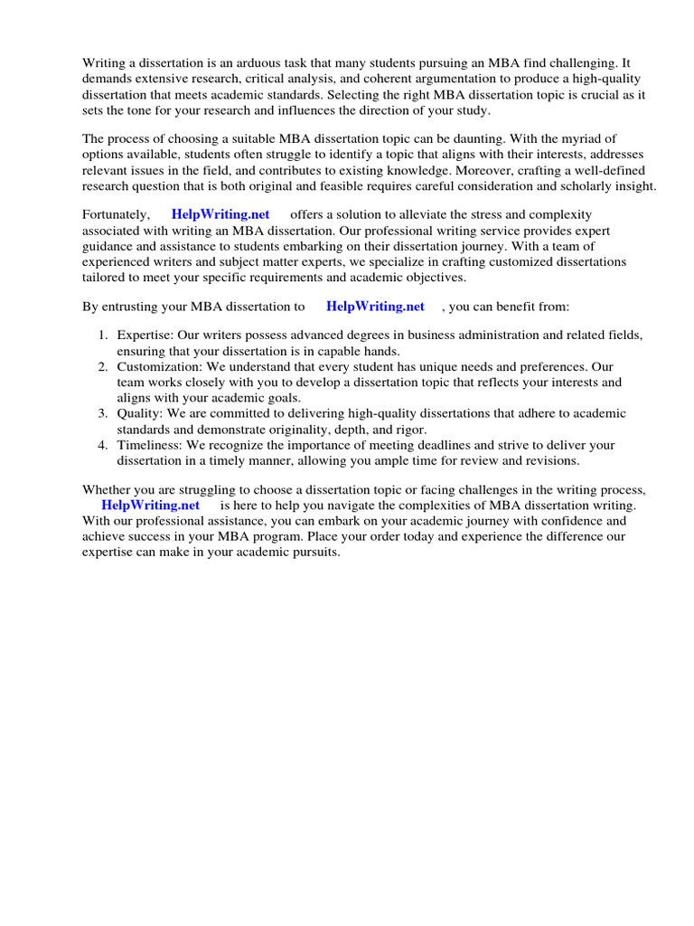 Top Mba Dissertation Topics | PDF | Thesis | Master Of Business ...