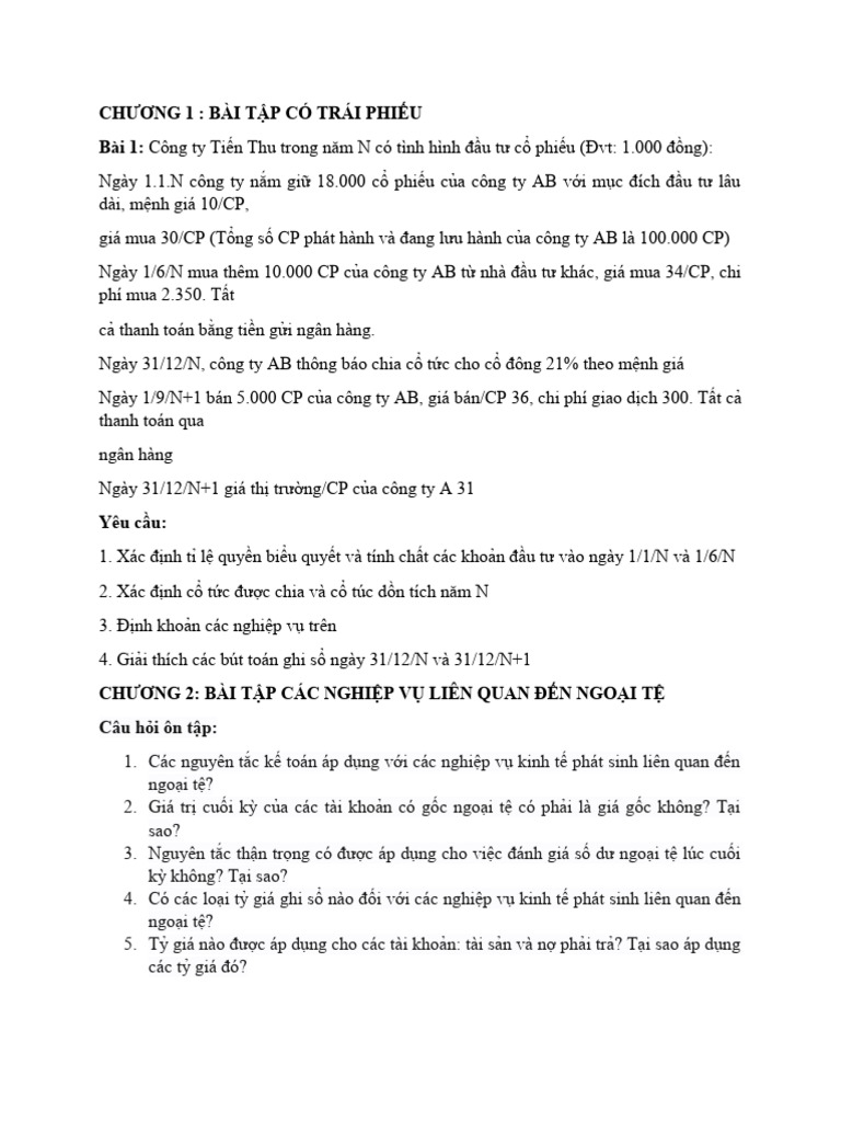 BÀI TẬP KẾ TOÁN TÀI CHÍNH 2 ELEARNING | PDF