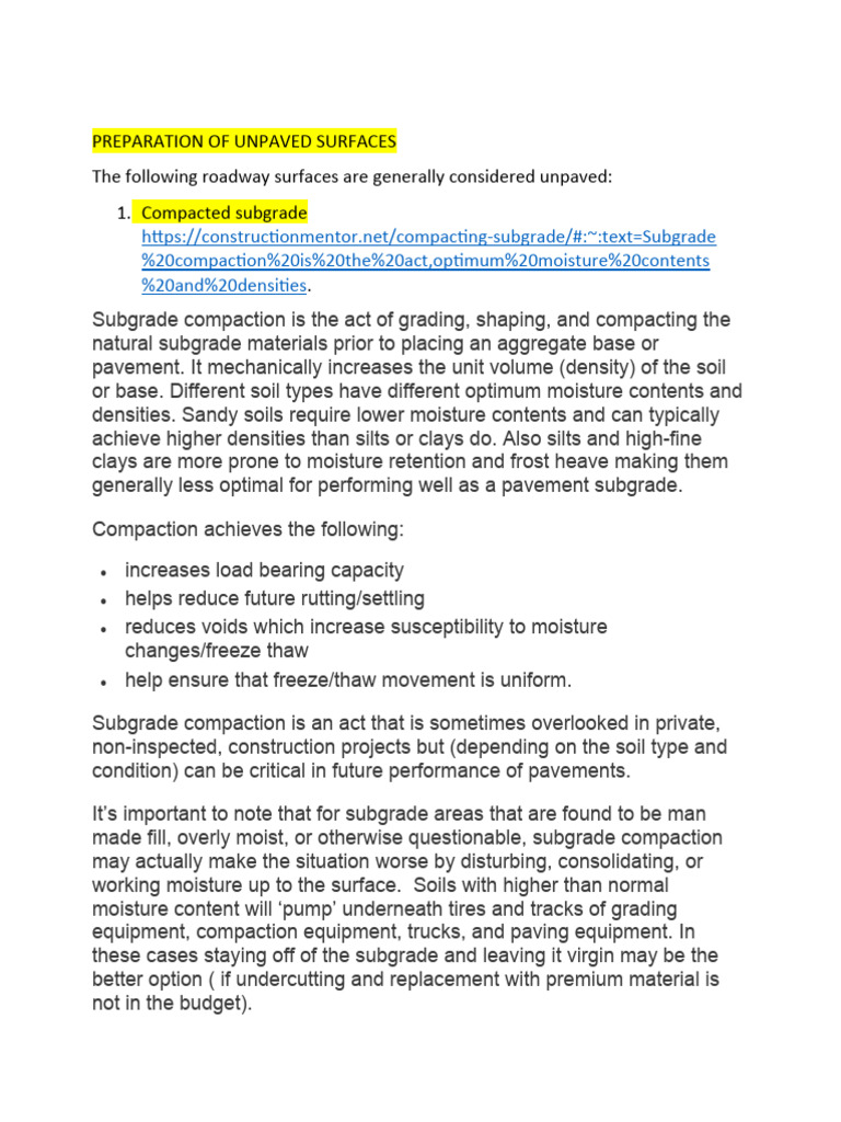 Preparation of Unpaved Surfaces | PDF | Road Surface | Mulch