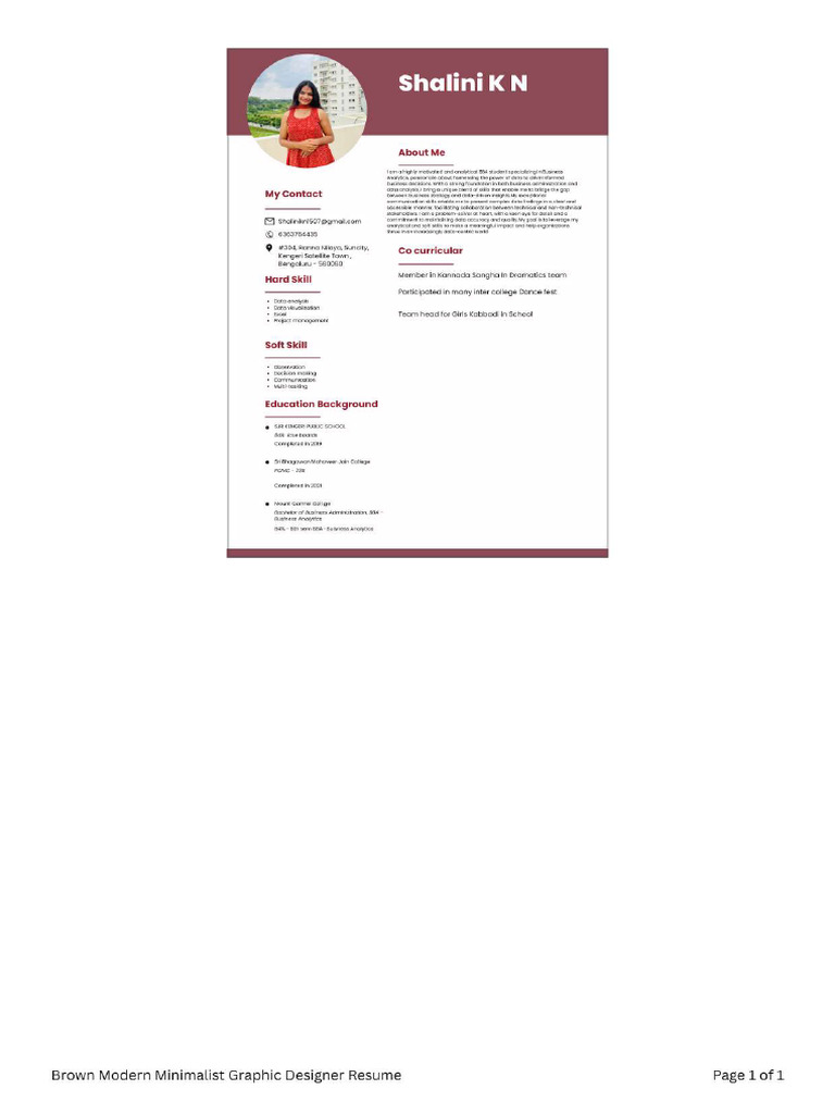 Shalini K N Resume - Compressed | PDF