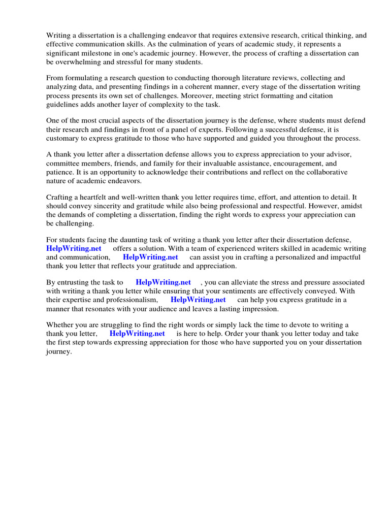 Thank You Letter After Dissertation Defense | PDF | Thesis | Gratitude