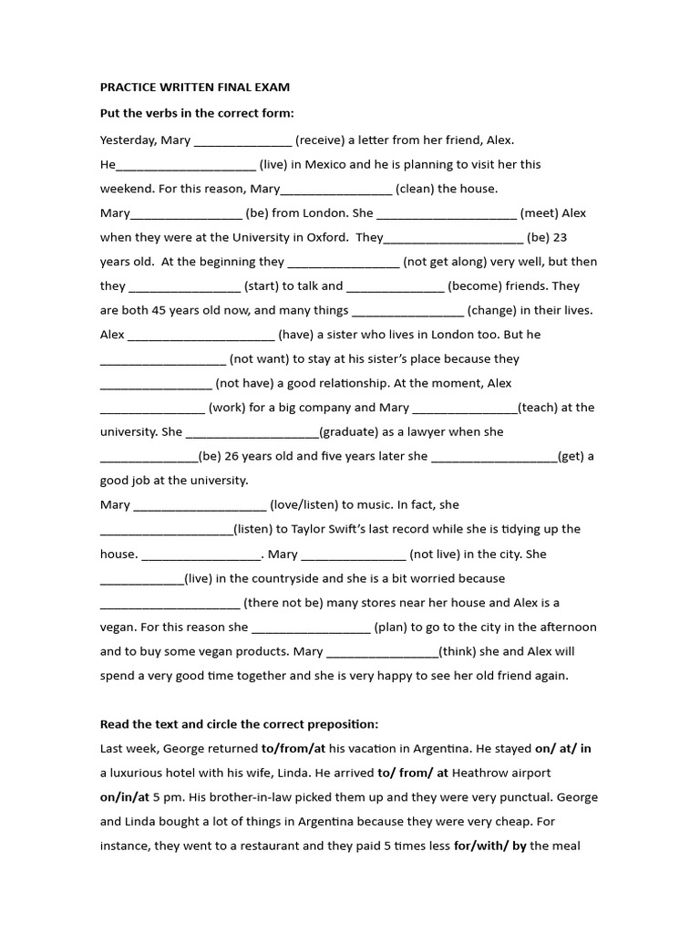 English Grammar Practice Exam | PDF