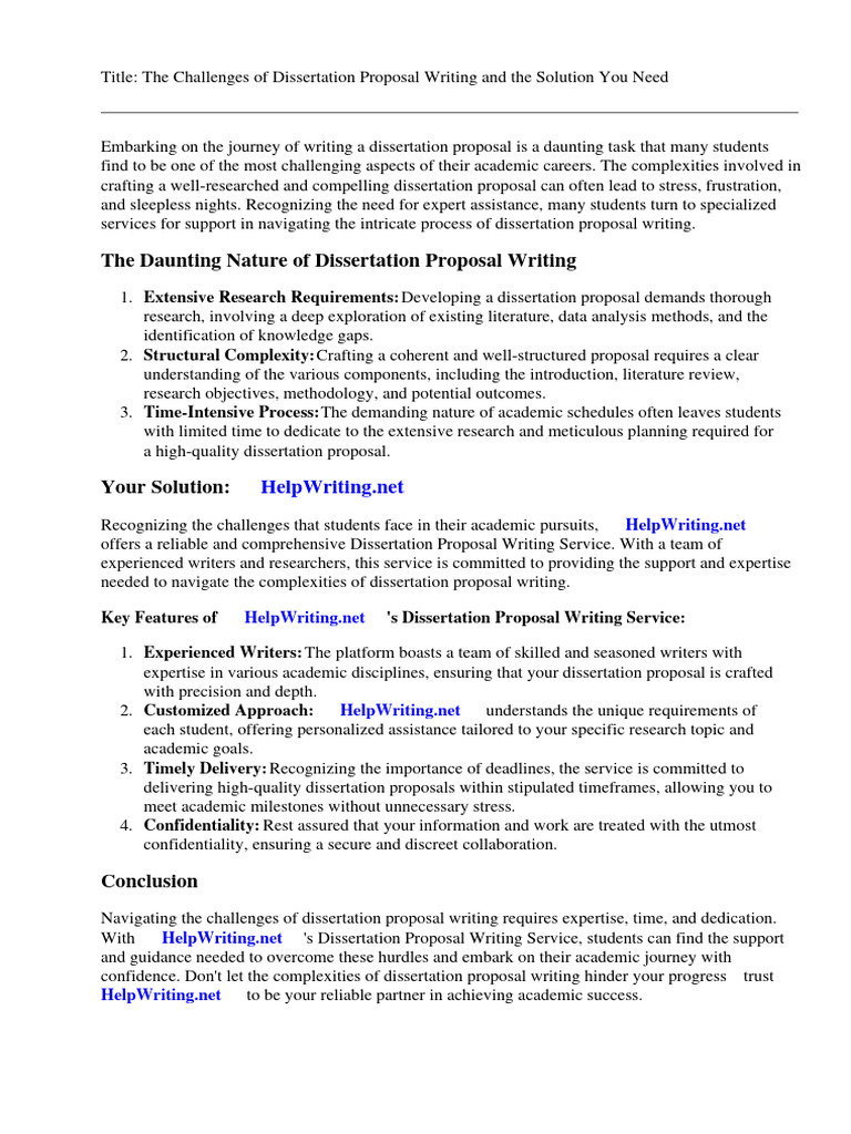 Dissertation Proposal Writing Service | PDF | Thesis | Expert