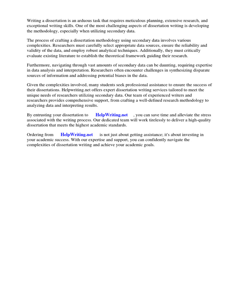 Dissertation Methodology Using Secondary Data | PDF | Methodology ...