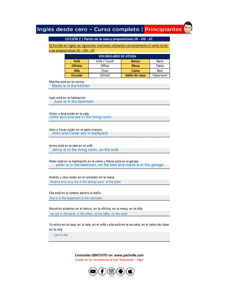 Lección 2 - Partes de La Casa y Preposiciones in On at | PDF