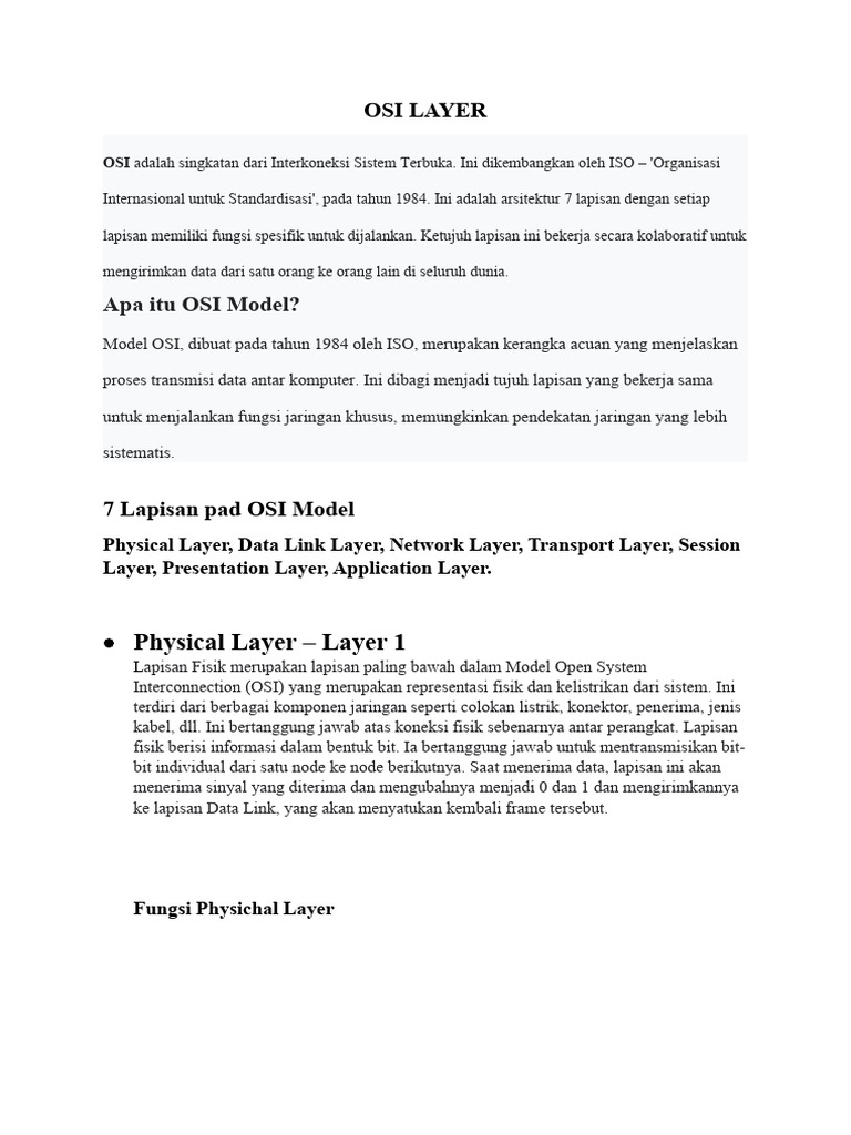 Model OSI: Fungsi & Lapisan | PDF | Komputer