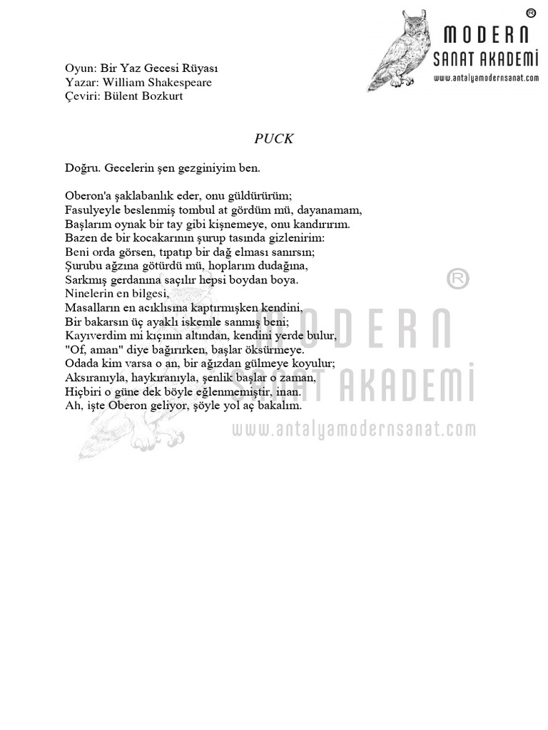 Bir Yaz Gecesi Rüyası-Shakespeare-Puck | PDF