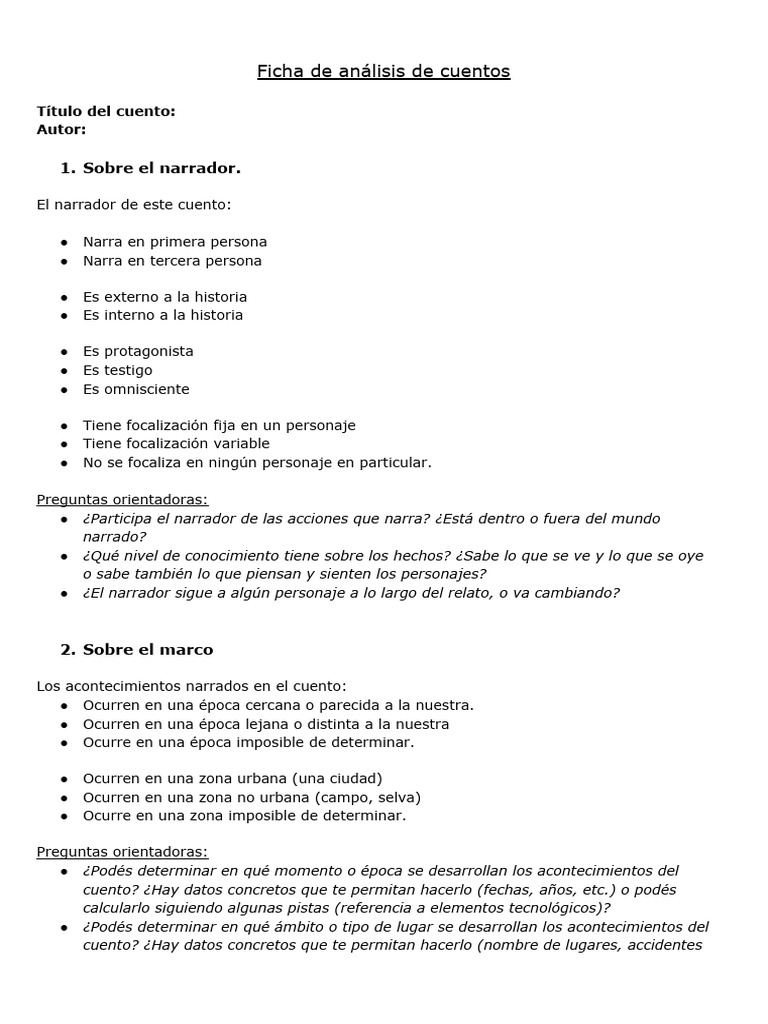 Ficha de Análisis de Cuentos | PDF | Cuentos | Narración