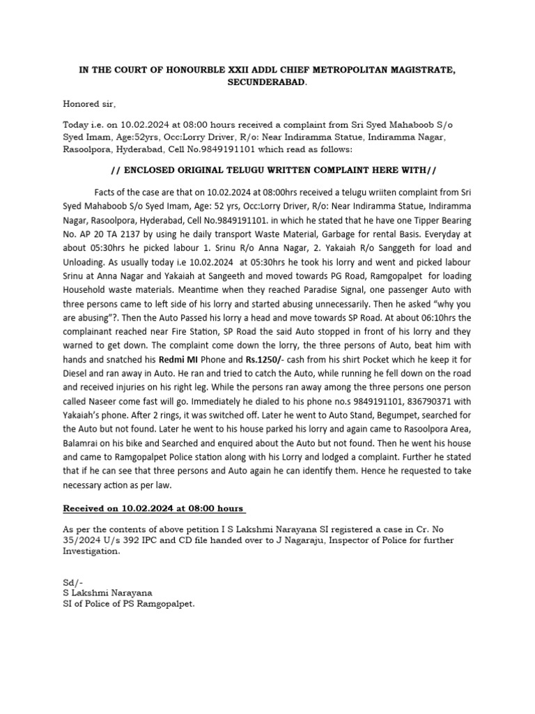 In The Court of Honourble Xxii Addl Chief Metropolitan Magistrate ...