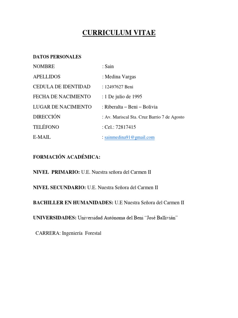 Curriculum Vitae de Sain Medina Vargas | PDF | Los bosques