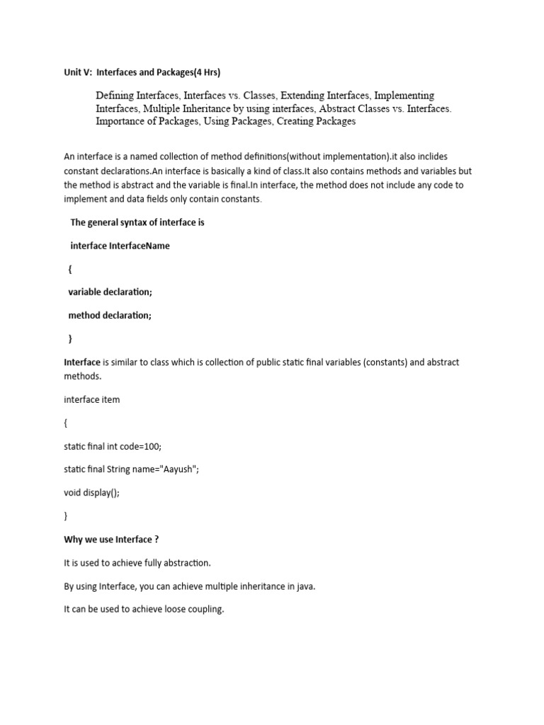 Unit V Interface and Package | PDF | Class (Computer Programming ...