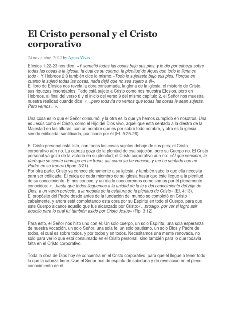 El Cristo Personal y El Cristo Corporativo p1 | PDF | Cristo (título) | Creencia religiosa y ...