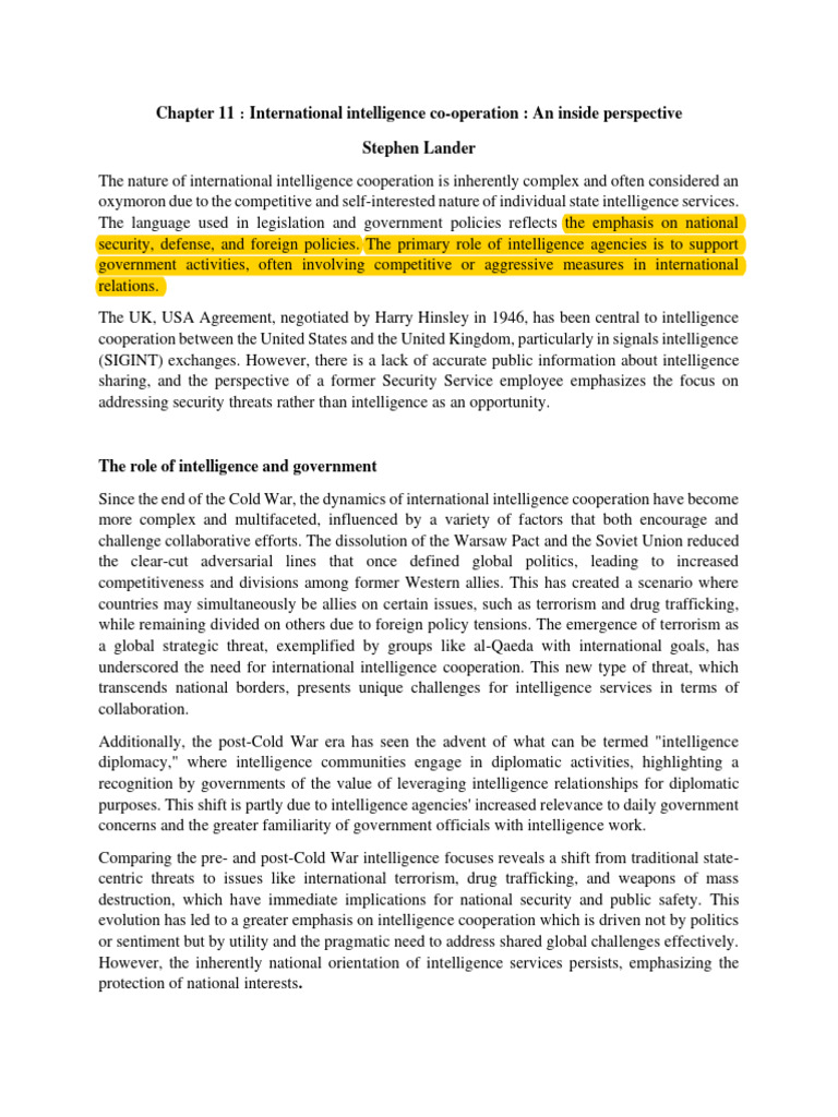 Intelligence Cooperation Insights | PDF | European Union | Multilateralism
