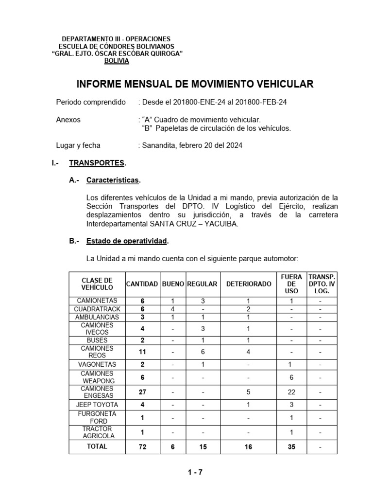 Inf. de Mov. Vehicular - 104040 | PDF | Coche | Vehículos de ruedas