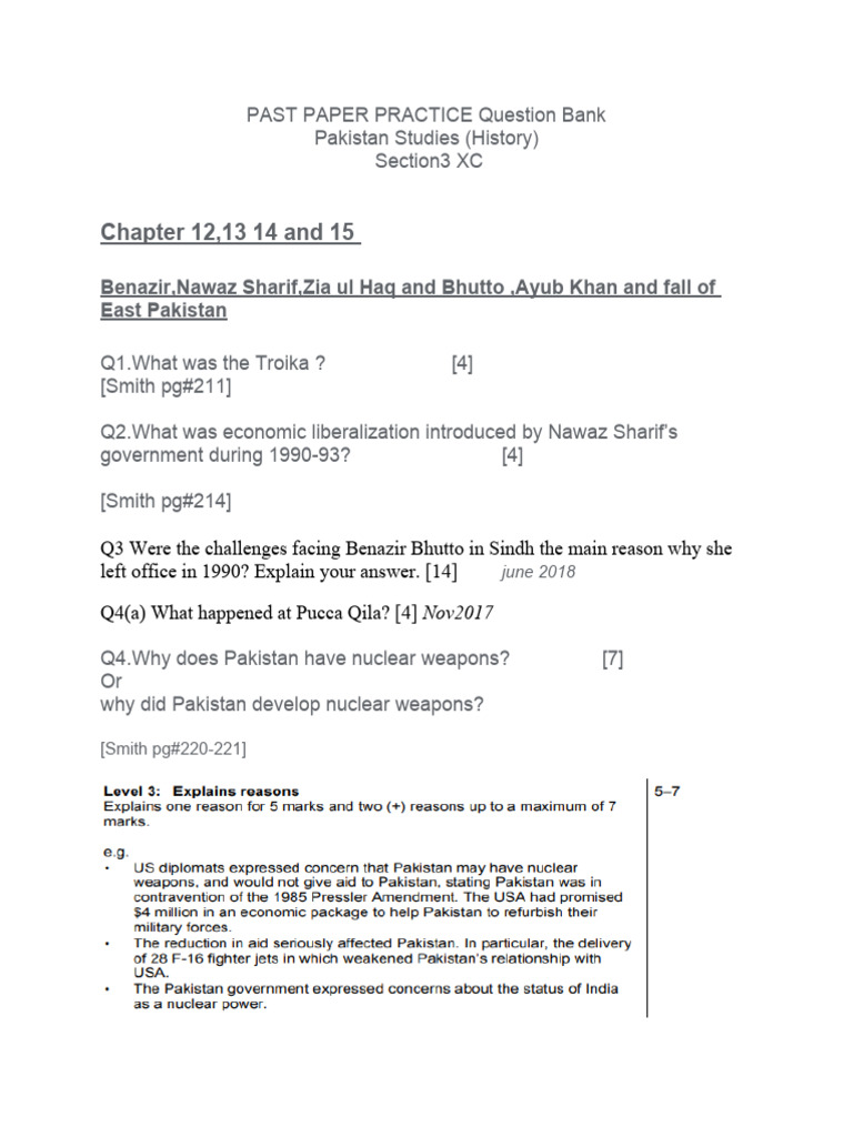 X C Section 3 Bhutto& Zia &benazir &N Sharif QUESTION BANK | PDF ...