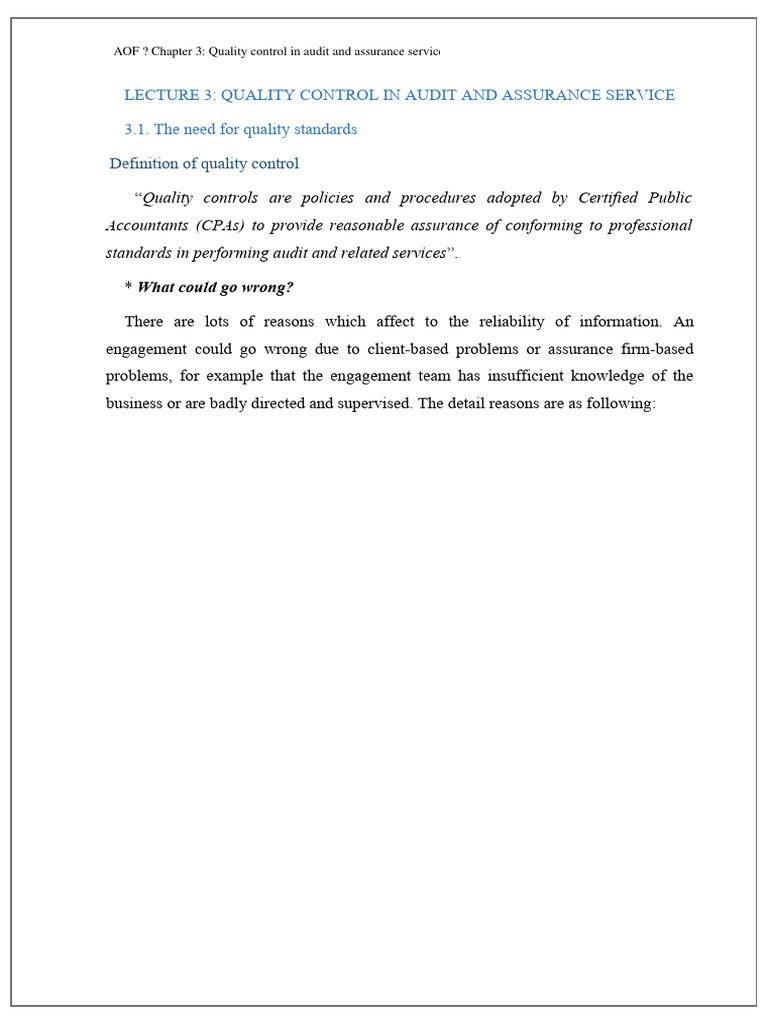 2024 Updated - Lecture Note 3 - Quality Control - Sent To Students | Download Free PDF | Audit ...