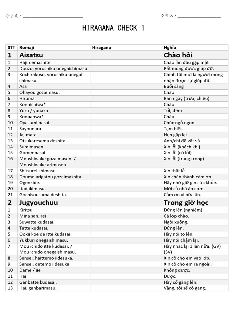 BTVN Hiragana - nn2 | PDF