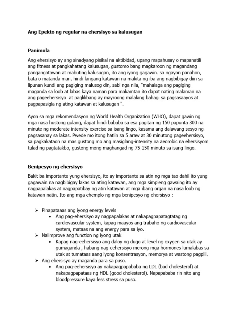 Ang Epekto NG Regular Na Ehersisyo Sa Kalusugan | PDF