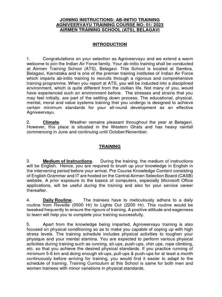 Joining Instructions For Agniveervayu (Ut) | PDF | Identity Document