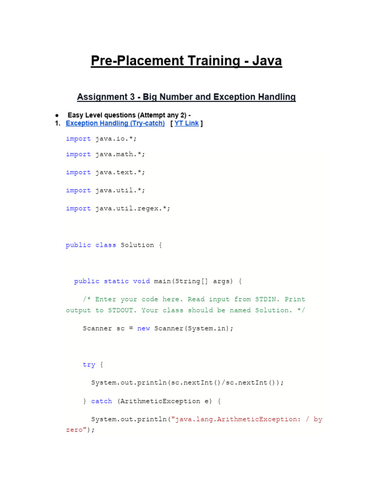 Java Exception Handling Training Tasks | PDF | Computing | Programming ...