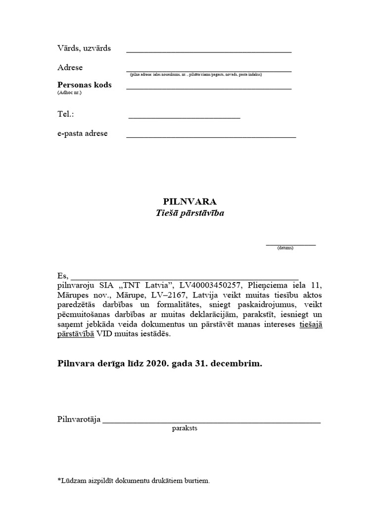 Fiz - Pilnvara Paraugs | PDF