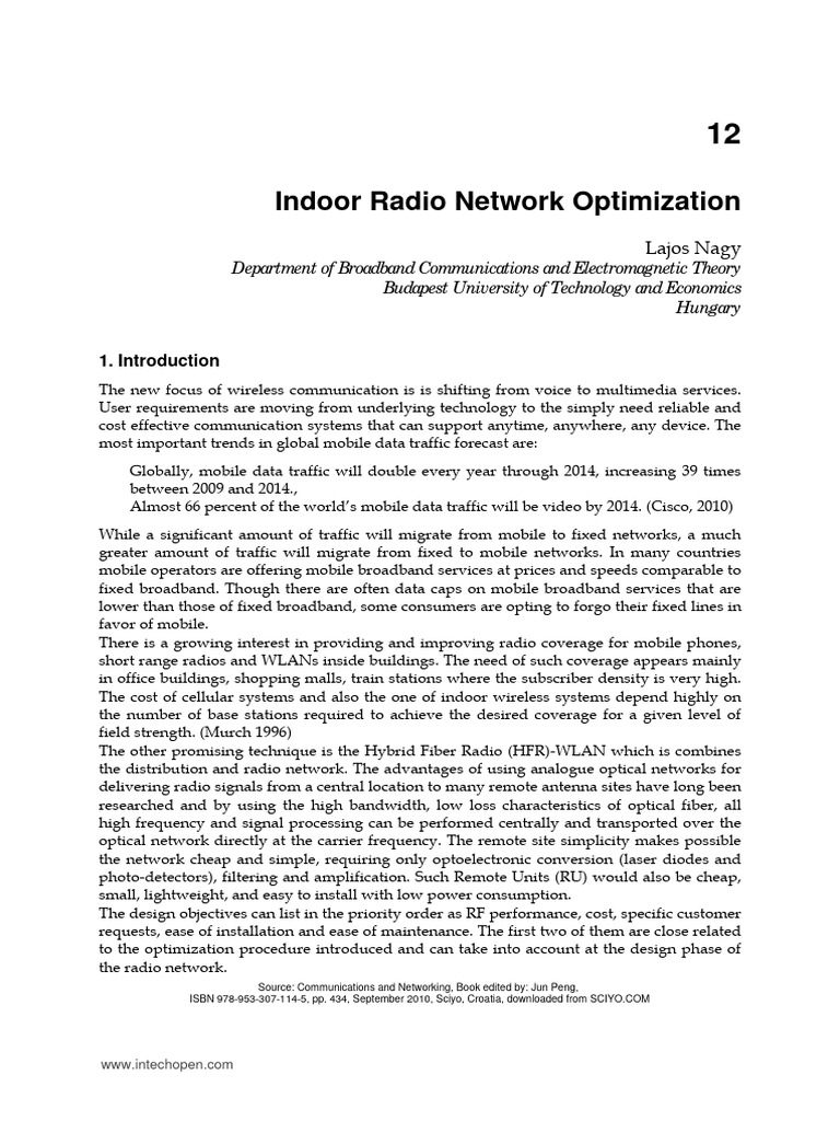 Indoor Radio Network Optimization Pdf Mathematical Optimization Cellular Network