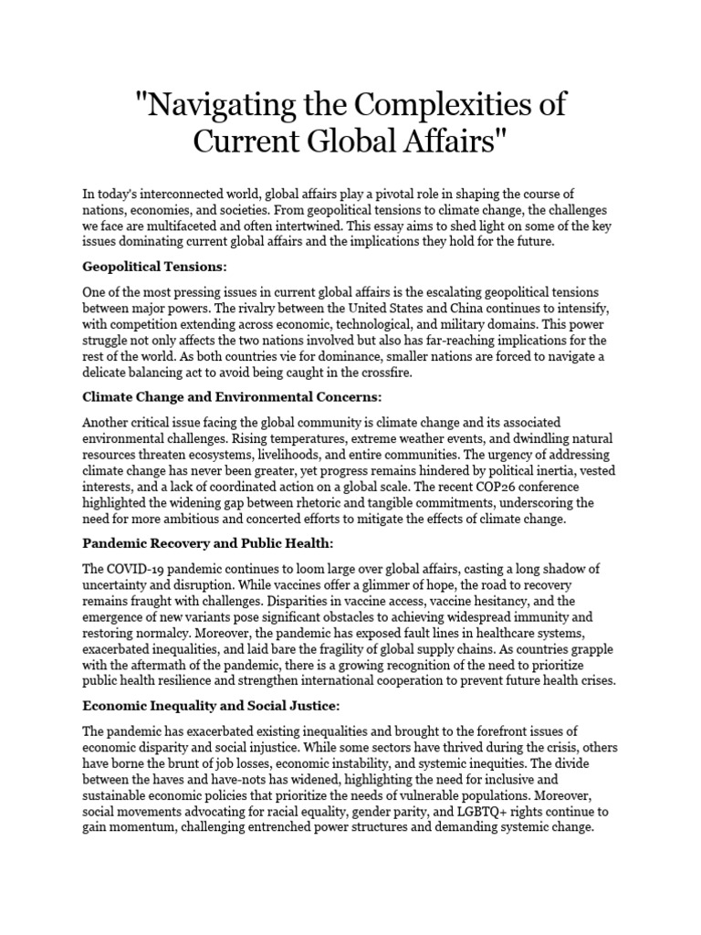 Navigating the Complexities of Current Global Affairs | PDF | Climate ...
